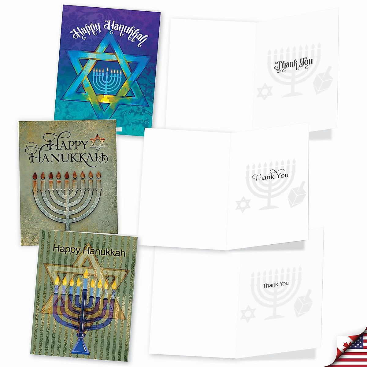 The Best Card Company - 10 Assorted Chanukah Thank You Notecards Bulk Box Set 4 x 5.12 Inch with Envelopes (10 Designs, 1 Each) Jewish Holiday Cards Hanukkah Lights AM6140HYG-B1x10