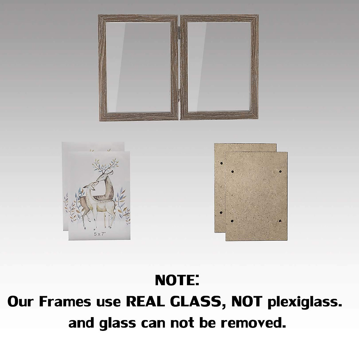 5x7 Picture Frames Double Hinged MDF Wood Grain Shadow Box with Glass Front Stand Vertical on Tabletop