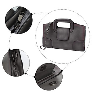 CLARA Women Vintage Flap Tote Top Handle Satchel PU Leather Clutch Handbag Purse Shoulder Bag (00358Gray)