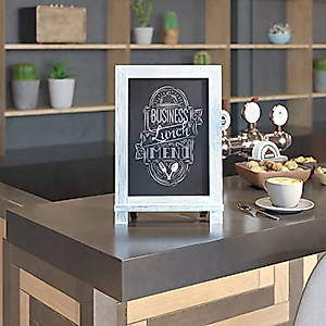 HBCY Creations Rustic Blue Wood Tabletop Chalkboard with Legs/Vintage Wedding Table Sign/Small Kitchen Countertop Memo Board/Antique Wooden Frame (9.5” x 14” Inches) (Rustic Blue)