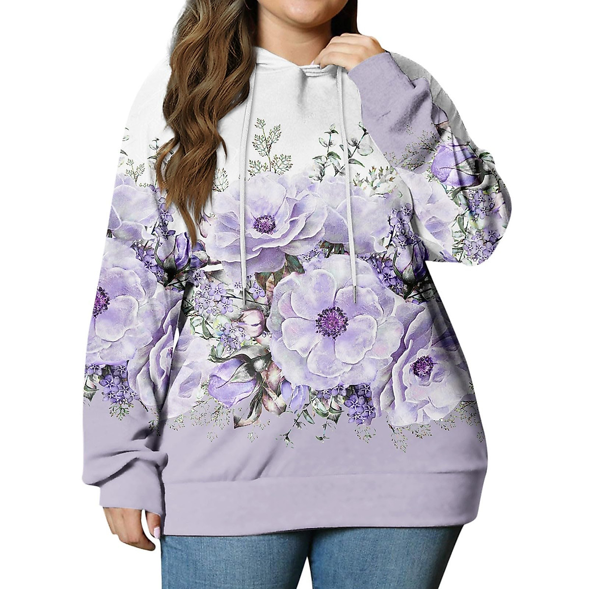 White Sweater, Women Plus Size Pullover Hoodie Flower Print Long Sleeve Hooded Sweatshirt Ladies Fall Tops And Blouses 2023 Pink Sweatshirts For Under 15 Sweatshirt Pullover (XL, Light Purple)