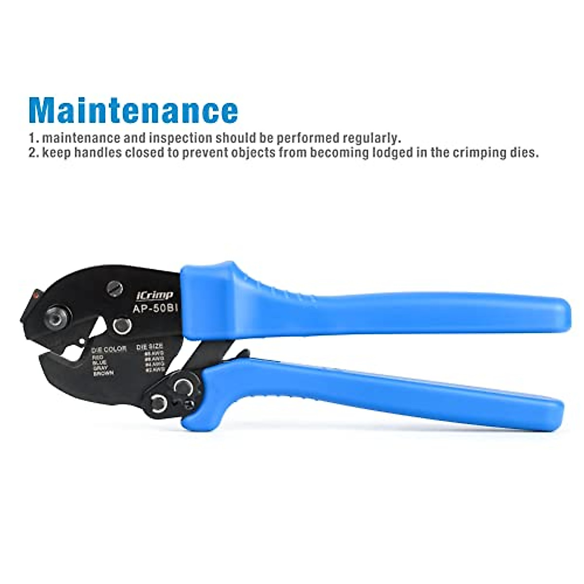 iCrimp AP-50BI Battery Cable Ring Terminal Crimper for 8, 6, 4, 2AWG Copper Cable Lugs, Heavy Duty Wire Lugs and Battery Cable Ends