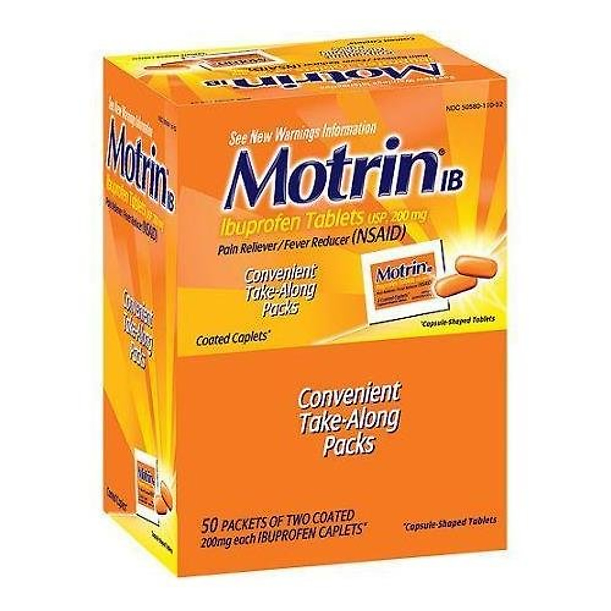 Motrin IB Ibuprofen Pain Reliever/Fever Reducer Tablets, 200mg, 50 count - Buy Packs and SAVE (Pack of 2)