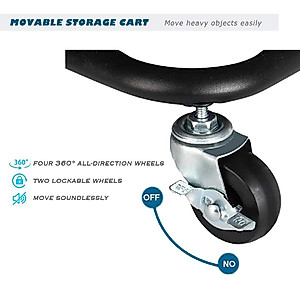 XGATML ALA7 3-Tier Rolling Utility Cart with Roller Wheels Service Cart with Handle Mobile Storage Organizer for Kitchen, Bathroom, Office, Coffee Bar(Black)