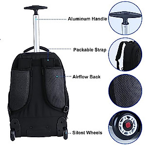 UNIKER Rolling Laptop Bag for 15.6 Inch Laptop,19 Inch Roller Bag with Noisyless Wheels,Wheeled Computer Bag,Travel Bag Suitcase Rucksack for Men Basketball