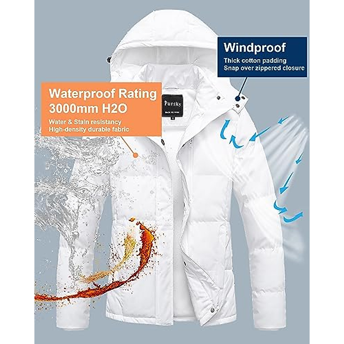 Pursky Women's Winter Coats Lightweight Long-Sleeve Full-Zip Water-Resistant Packable Hooded Puffer Jacket White 2XL