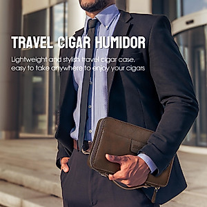 SEMKONT Travel Cigar Humidor Portable Travel Cigar Case with 4 Cigar Tube, Leather Travel Cigar Humidor Include Cigar Cutter, Men's Cigar Accessories Gift Set (Brown)
