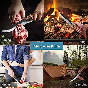 Purple Dragon Meat Cleaver Hand Forged Chef Knives Sharp Boning Knives Butcher Knife with Leather Bag and Gift Box German Steel 7Cr17Mov 7 inch for Kitchen Outdoor BBQ Camping Tactical