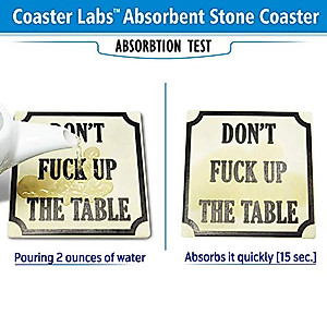 Absorbent Stone Drink Coasters - Funny Coasters for Drinks - Huge 4.25 Inch Square Ceramic Stone with Cork Backing Coaster
