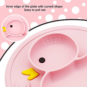 Baby Divided Plate Silicone- Portable Non Slip Child Feeding Plate with Suction Cup for Children Babies and Kids BPA Free Baby Dinner Plate