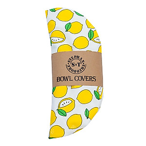 Handmade Reusable Cotton Fabric Bowl Covers - Two Layers of Fabric (Set of 3, Lemon)