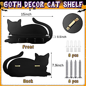 Black Cat Wooden Wall Shelf with Hanging Hooks Cute Cat Crystal Shelf Display Black Cat Decor Gothic Wall Decor Black Cat Decor for Bathroom Dinning Room Halloween Supplies