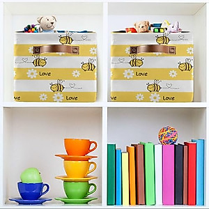 Storage Basket Cube Cartoon Animal Bee with Daisy Large Collapsible Storage Baskets Bins with Handles Laundry Organizer for Closet Shelves Nursery Bathroom Pantry, 1 Pack
