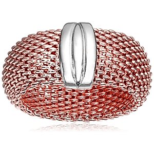 Italian Rhodium Plated Sterling Silver Flexible Mesh Ring, Size 7