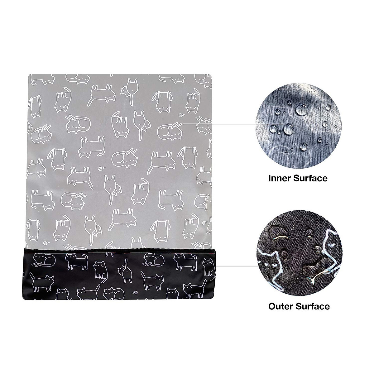 FLOCK THREE Waterproof Wet Bag Reusable for Wet Clothes Baby Diapers Stroller Swimsuit Travel Washable toiletries Pouch Large Electronics case 12.6'' x 16.5'' (Black Cats)