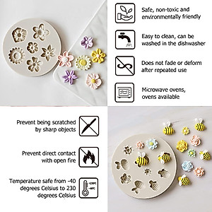 5 Pcs Bumble Bee and Flower Fondant Molds, CNYMANY Handmade Silicone Honeycomb Baking Chocolate Molds for Birthday Party Decoration DIY Cake Topper Candy Cookies Polymer Clay Crafting Project