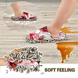 Watercolor Red Flowers Mop Slippers Shoes Cover for Floor Cleaning Washable Dirty Dust Hair Cleaners Microfiber Mop Socks for Kitchen Office House