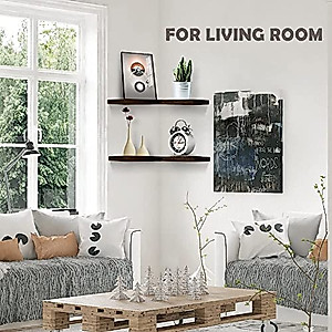 Natural Wood Set of 4 Wall Mount Bathroom Corner Shelves floating Corner Wall Shelf L-shaped Floating Corner Shelves for Bedroom Kitchen Office Livingroom Rustic Corner Display Shelf Carbonized Black