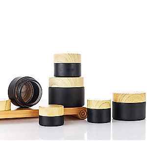 4 Pack 30 Gram Black Frosted Glass Cream Jar,Empty Sample Makeup Cosmetics Container Jar Pot With Seal Inner Liner for Face Cream,Lotion,Eye Shadow-FREE 4 Plastic Pick Stick