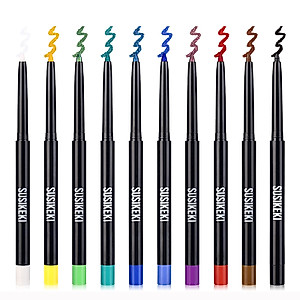 SUSIKEKI 10pcs Colored Gel Eyeliner Pencil With Built-in-Sharpener Set Chameleon Metallic Glitter Matte Eye Liner Waterproof Long Lasting Eye Makeup Pen White Black Brown Rainbow Eyeliners Gift Sets