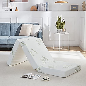 SINWEEK Memory Foam Folding Mattress with Storage Bag, 4 Inch Foldable Mattress Trifold Mattress Topper, CertiPUR-US Certified Floor Mattress Guest Bed with Bamboo Cover &Waterproof Lining