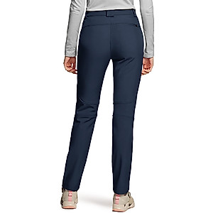 TSLA Women's Softshell Winter Snow Ski Pants, Fleece Lined Waterproof Hiking Pants, Insulated Work Outdoor Pants, 2-layer Reinforced Knee Navy, Large