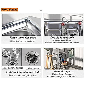 Free Standing Stainless-Steel Single Bowl Kitchen Sink Commercial Restaurant Sink with Faucet Combo with Strainerportable Handwashing Station for Restaurant Laundry Room Backyard (Color : Hot and col