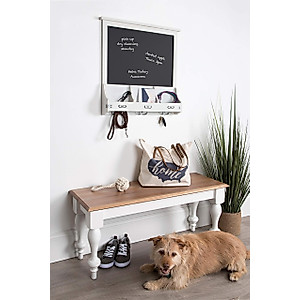 Kate and Laurel Stallard Decorative Rustic Wood Home Organizer with Chalkboard, Pockets, and Key Hooks, White