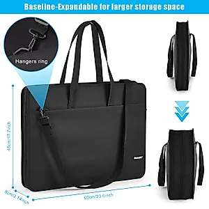 Art Portfolio Bag, IMAGE 23.6 in *17.7 in *3.14 in Black Art Carrying Storage Case, Waterproof Drawing board Bag with Shoulder Strap and Hidden Buckle for Artwork, Sketching and Drawing