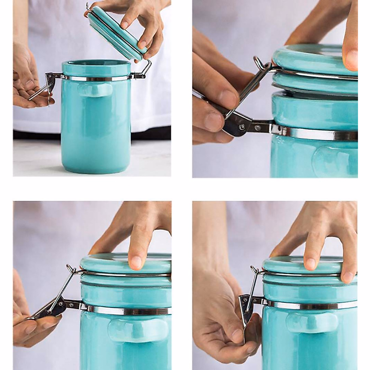 Foraineam 4-Piece Ceramic Canister Set Airtight Food Storage Container with Clamp Top Lid and Wooden Spoon