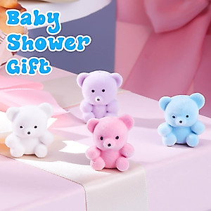 Aoriher 24 Pcs Miniature Flocked Plush Mini Bears Stuffed Bear Decorations for Birthday Baby Shower Cake Wedding Decorations Party Favor Supplies Bag Charm DIY (White, Pink, Purple, Blue)
