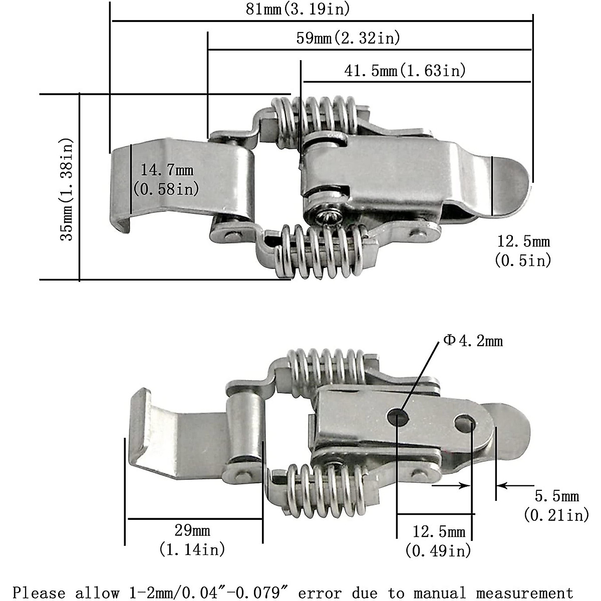 NOGRAX 2/4 PCS Cabinet Lock Box Hasp Case ，Integrated Stainless Steel 304 Spring Latch Catch Toggle Locks for Drawer Gate Door Durable Furniture Hardware w/Screws? Button (Color : 4PCS, (Color : 2pcs,