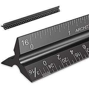Architectural Scale Ruler, Imperial Measurements 12'', Laser-Etched Aluminum Architect Triangular Ruler Black for Architects, Students, Draftsman, and Engineers by Mveohos