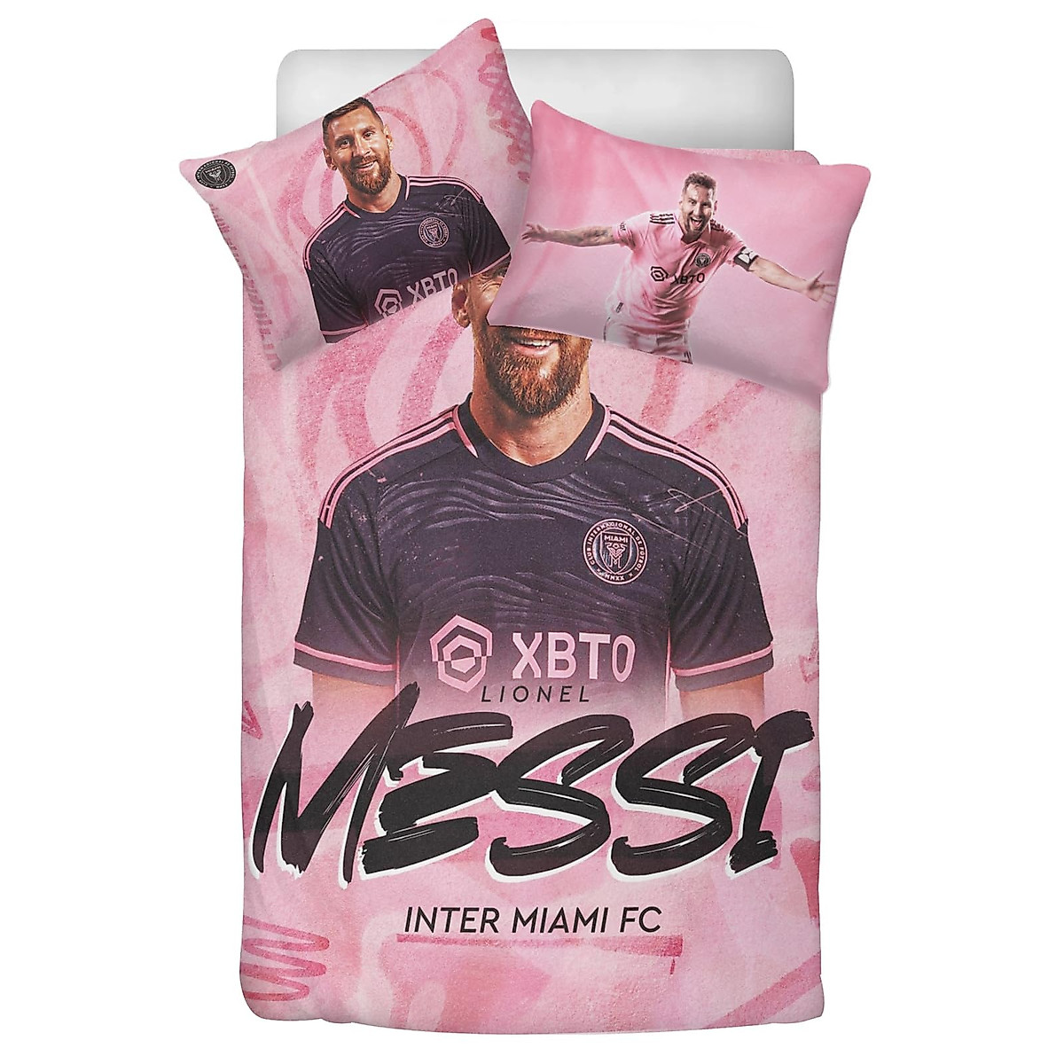 Aimery Miami Bedding Set Soccer Duvet Cover Set Pink Bed Football Comforter Soft Microfiber Soccer Bedding Sets 3 Pieces Fruit Comforter Cover and 2 Pillowcase for Bedroom (Pink 1,Full)