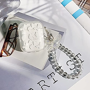 Lovmooful Compatible with AirPods Case Cute Clear Glitter Butterfly Pattern with Lovely Pearl Chain Design for Women Girls Soft TPU Shockproof Protective Cover Case for Airpods 2&1- Butterfly