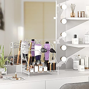 YIUKEA Bathroom Blow Dryer Holder - Hair Dryer Holder, Hair Care Styling Hot Tools Organizer Storage for Hair Dryer, Flat Iron, Curling Wand, Hair Straightener (White)