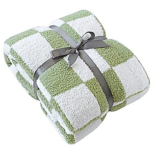 OTOSTAR Knit Checkered Throw Blanket Super Soft Warm Cozy Knitted Checkerboard Grid Chessboard Gingham Reversible Blanket Comfort Plush Fluffy Blanket for Couch Bed Sofa Travel 50x60 Inch (Sage Green)