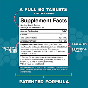 Oral Probiotics for Mouth Bad Breath Treatment for Adults: Dentist Formulated Advanced Oral Probiotics for Teeth and Gums +BLIS K12 M18 – 60 Chewable Oral Health Probiotics Tablets -Strawberry Vanilla