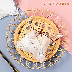 Efivs Arts 200pcs 5.5x5.5in Lovely Lace Bowknot Clear Biscuit Roasting Treat Present DIY Plastic Candy Individual Wrappers Self Adhesive OPP Cookie Bakery Decorating Favor Bags