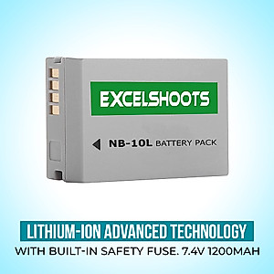 Excelshots CB-2LC Battery Charger + Professional NB-10L Li-ion Battery Pack| Battery Charger| Compatible with Canon PowerShot SX40 HS, SX50 HS, SX60 HS, G1X, G3X, G15, G16, Digital Camera