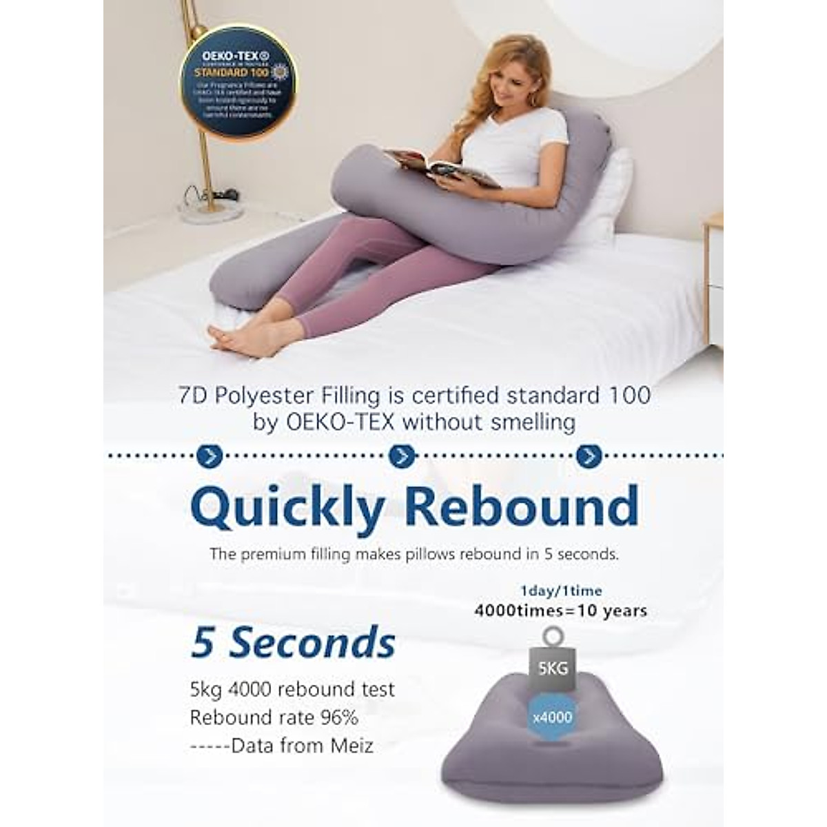 Bedbee Pregnancy Pillow, Removable Cover Premium U Shaped Maternity Pillow, Support Back, HIPS, Legs, Belly for Pregnant Women Sleeping (Dark Grey)