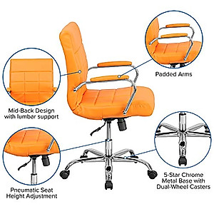 Flash Furniture Vivian Mid-Back Orange Vinyl Executive Swivel Office Chair with Chrome Base and Arms
