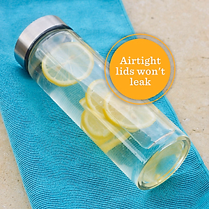 Juice Bottles - 4 Pack Wide Mouth Glass Bottles with Lids - for Juicing, Smoothies, Infused Water, Beverage Storage - 16oz, BPA Free, Stainless Steel Lids, Leakproof, Reusable, Borosilicate