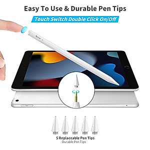 Stylus Pen for iPad, Apple Pencil 2.5X Quick Charge, 5 Extra Tip, Compatible with iPad Pro 12.9/11 inch(2018-2023) iPad 6th,7th,8th,9th,10th Gen, iPad Mini 6/5, iPad Air 3/4/5, Palm Rejection(White)