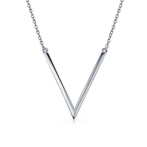 Minimalist Geometric Chevron Thin Tube V Pendant Necklace For Women For Teen .925 Sterling Silver