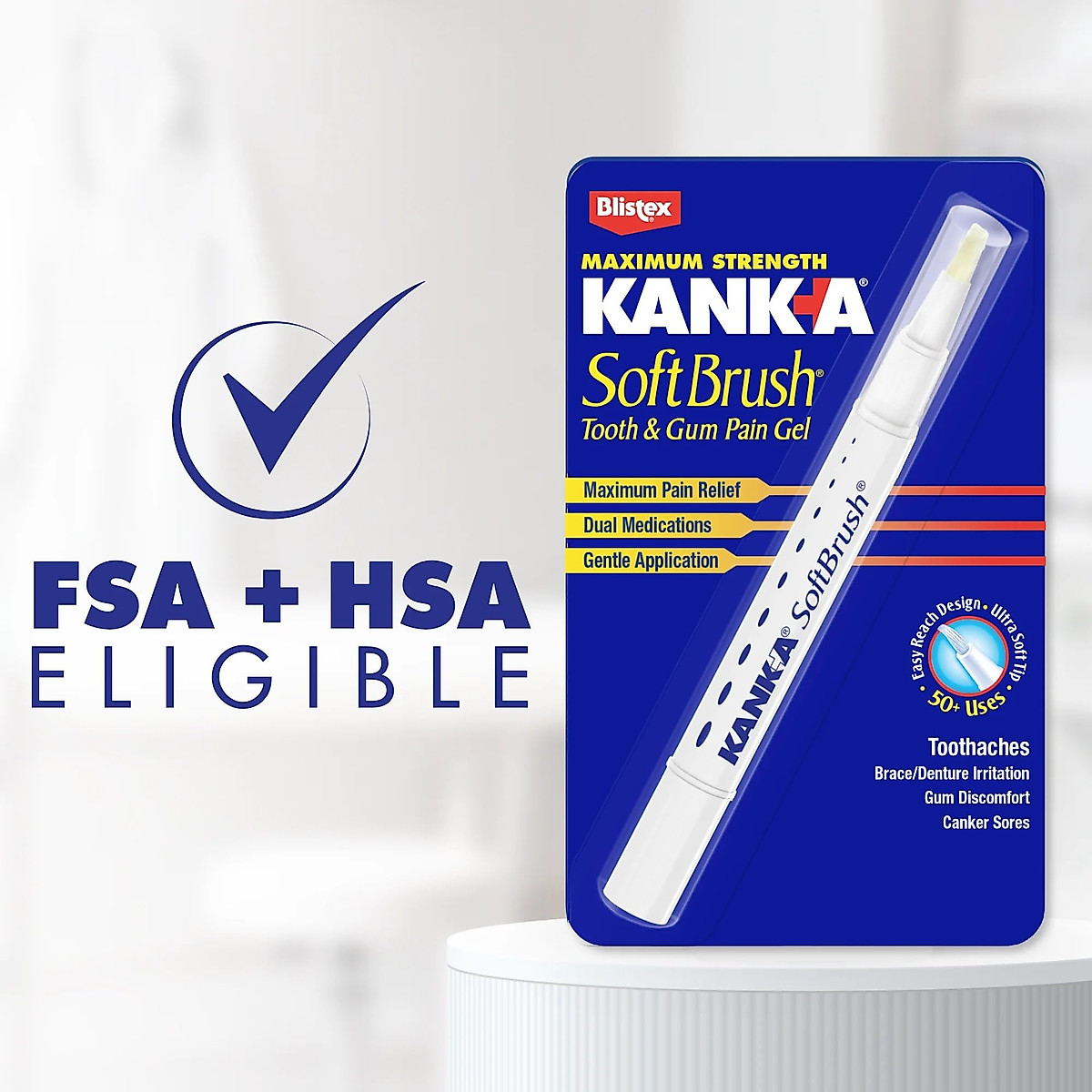 Kank-A Soft Brush Tooth & Mouth Pain Gel, Professional Strength, 0.07 Ounce, Dual Relief Formula for Toothaches, Gum & Other Mouth Pain, Easy to Use Pen Applicator, Fast-Acting Pain Relief