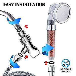 Junisel Filter Shower Head High Pressure with Hose and Bracket, Mineral Balls Ionic Shower Head for Skin & Hair Health, Water Saving Handheld 3 Modes Pressure Shower for a Novel Skin SPA Experience