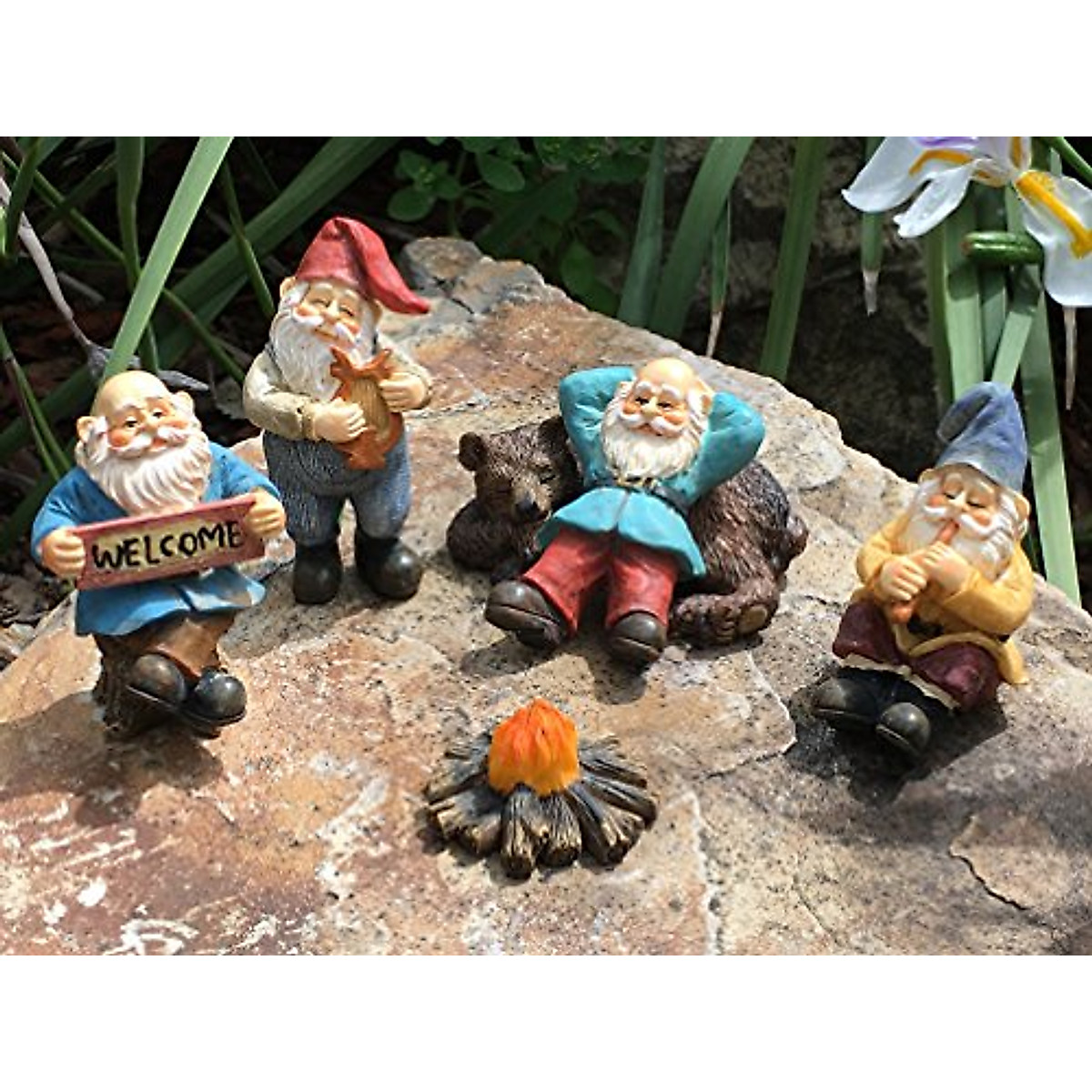 GlitZGlam Happy Gnomes Camp - 6 Piece Garden Gnome Set for The Miniature Fairy Garden
