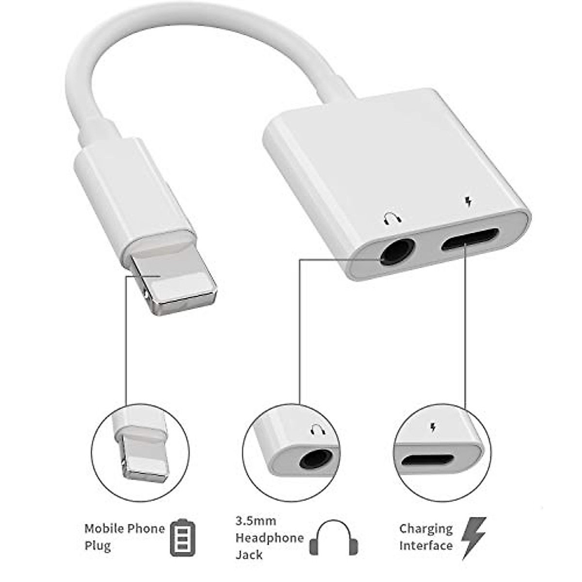 Headphone Adapter Lightning to 3.5mm AUX Audio Jack and Charger Extender Dongle Earphone Headset Splitter Compatible with iPhone 11 12 Mini pro max xs xr x se2 7 8 Plus for Ipad Air Y Cable Converter