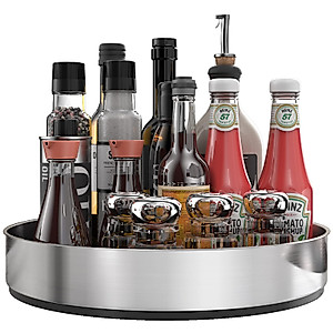VAEHOLD Pantry Cabinet Lazy Susan Stainless Steel Black Spice Rack Turntable - Decorative Trays Storage Containers Organizer for Kitchen Cabinet, Snacks, Bathroom (10 inches)